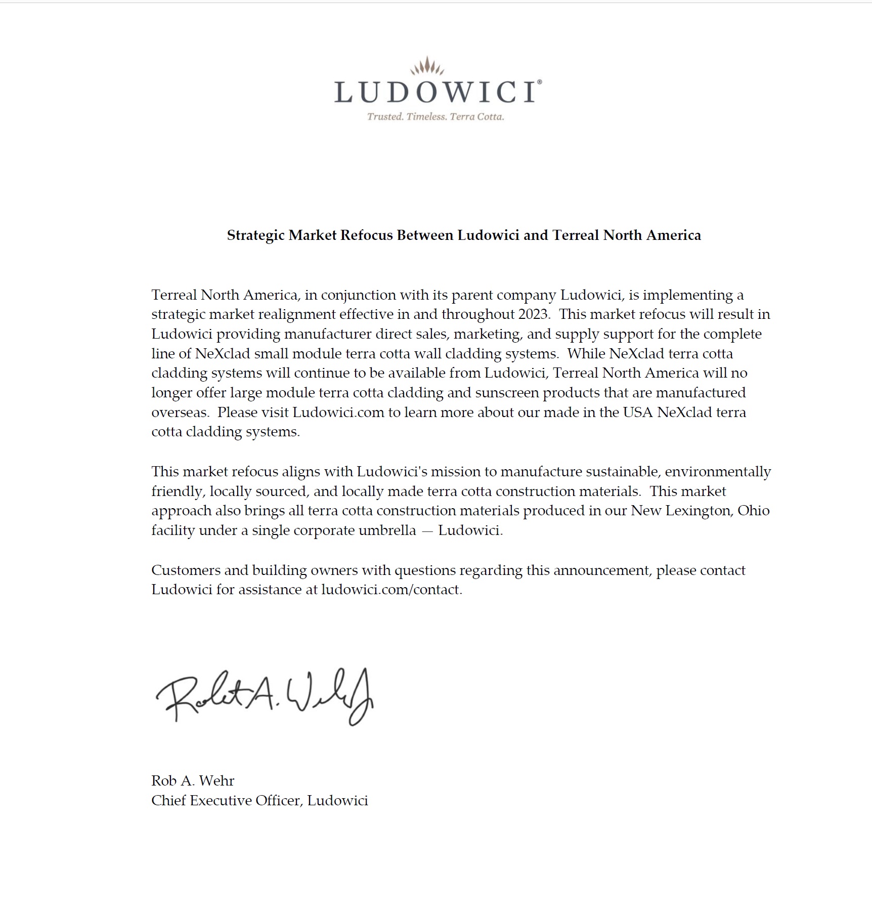 Strategic Market Refocus Announcement | Terreal North America